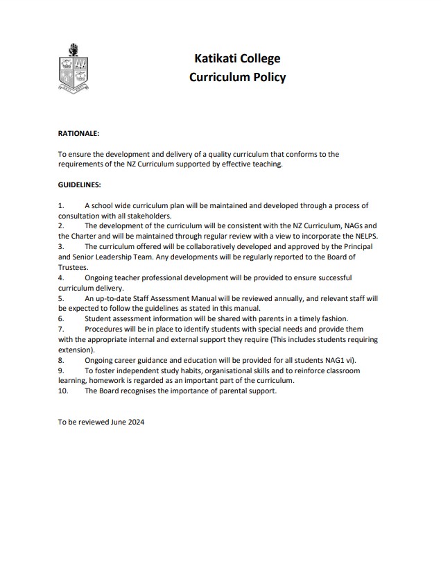 College Policies » Katikati College