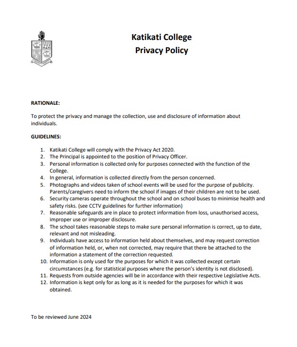 College Policies » Katikati College